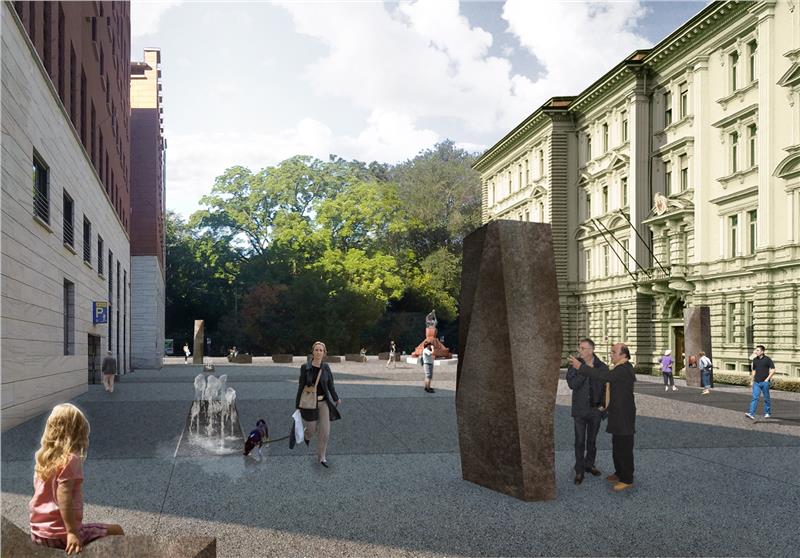 Totem e panchine artistiche per la «nuova» piazza Magnago