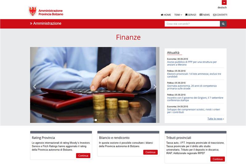 Finanza, online il nuovo sito della Provincia
